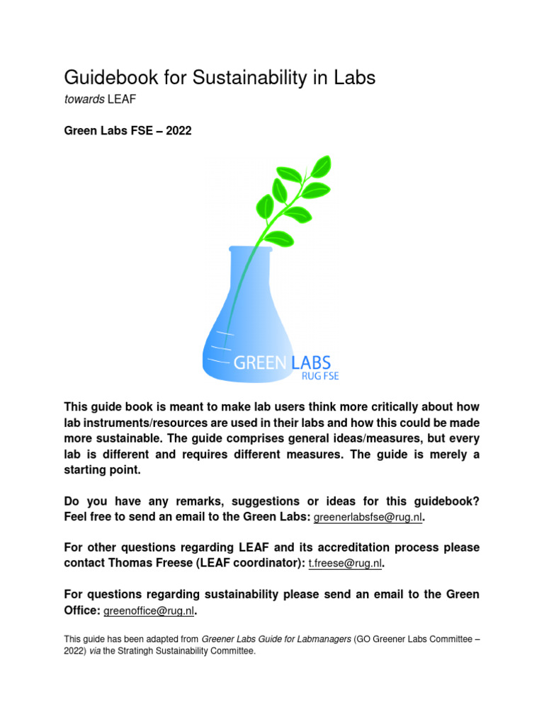 Guidebook For Sustainability in Labs 21-12-22 | PDF | Laboratories | Waste