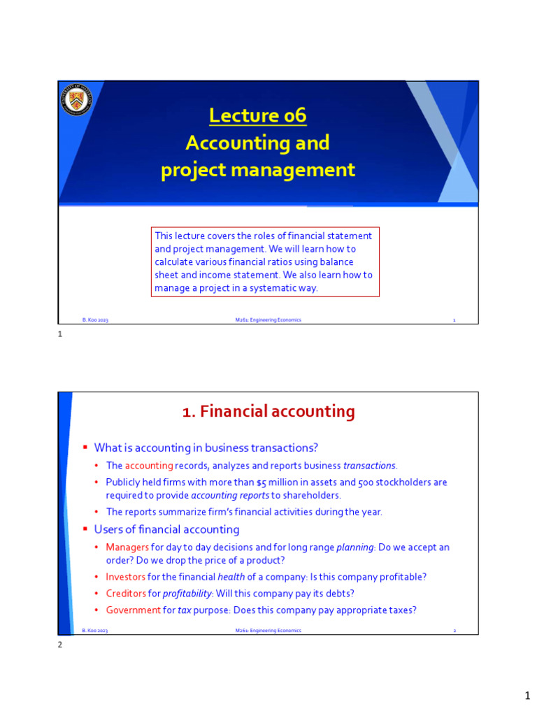 Accounting and Project Management Overview | PDF | Income | Balance Sheet