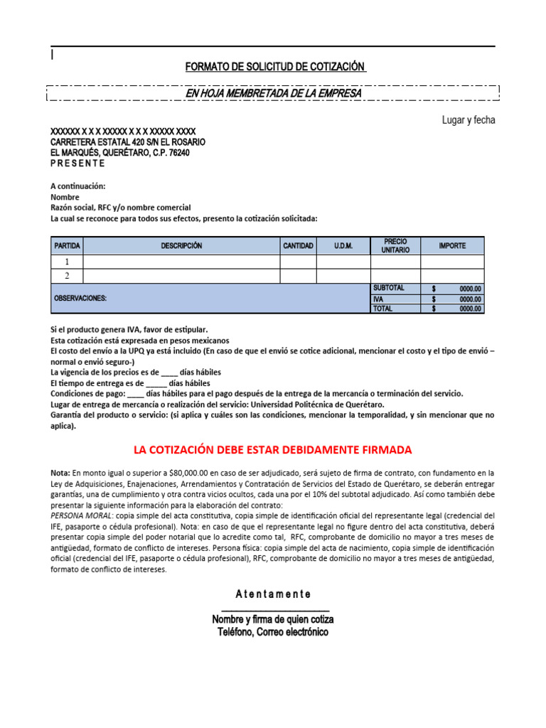 Formato_Solicitud de Cotización | PDF