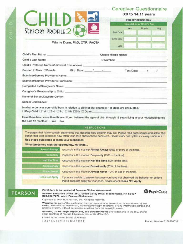 Child Sensory Profile-Caregiver | PDF