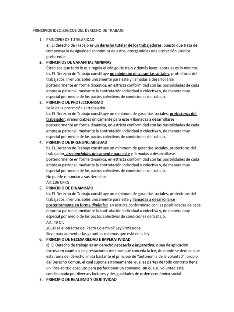 PRINCIPIOS IDEOLOGICOS DEL DERECHO DE TRABAJO | PDF | Derecho laboral ...