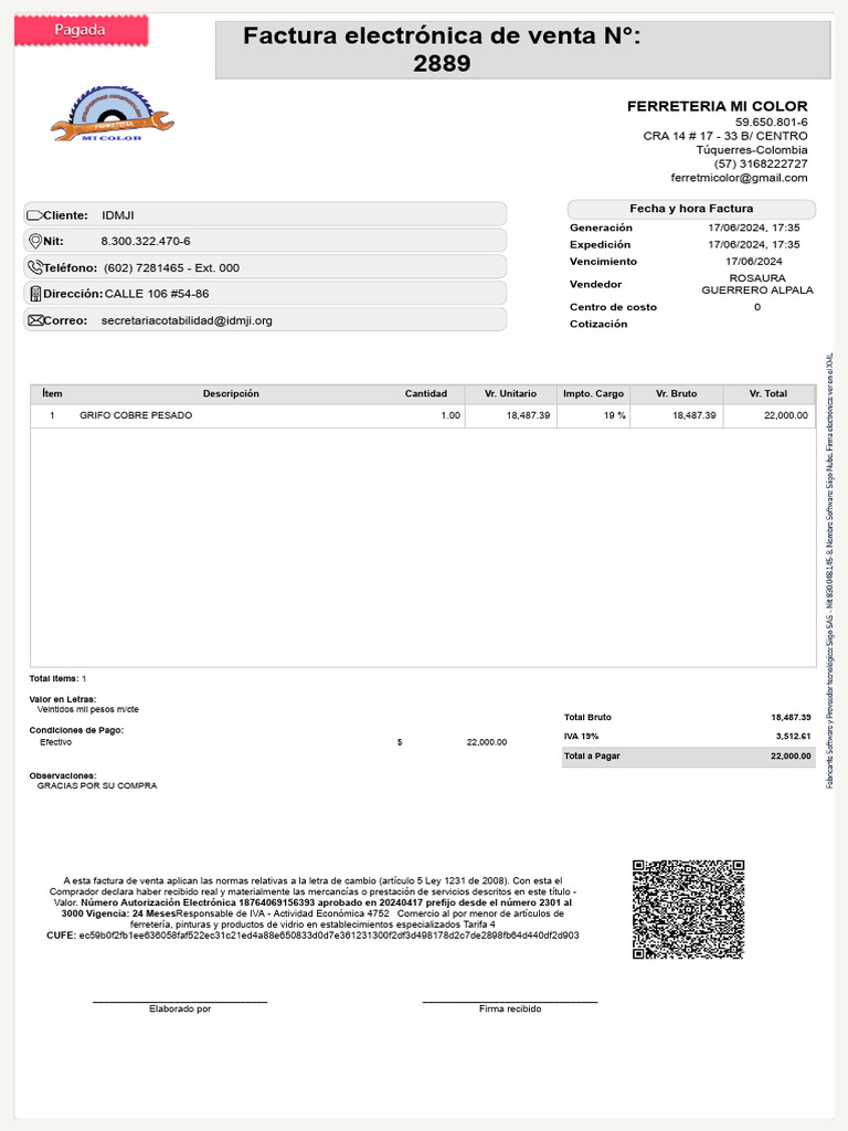 FV 2 2889 | PDF | Factura | Economias