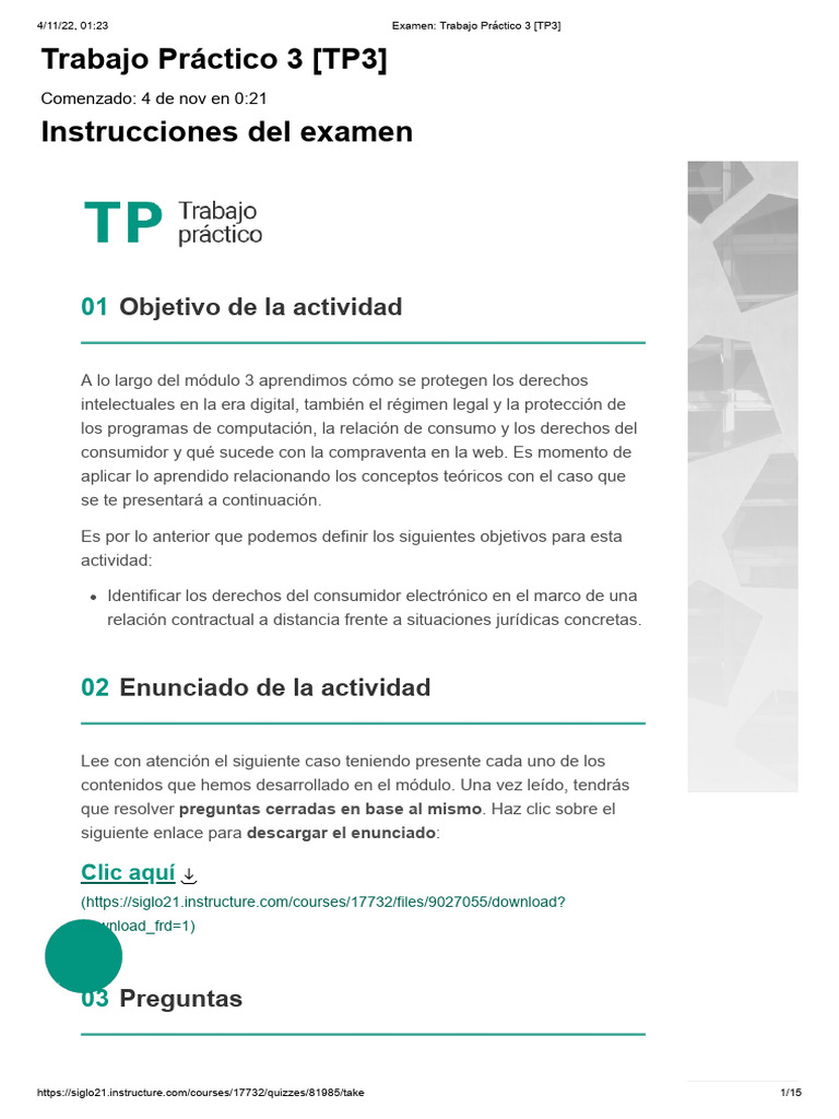 Examen - Trabajo Práctico 3 (TP3) Informática Jurídica 2022 | PDF | Propiedad intelectual | Los ...