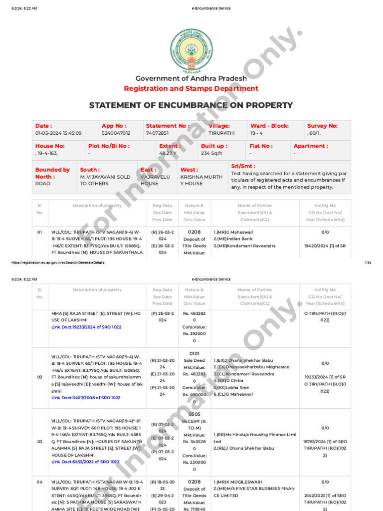 E-Encumbrance Service STV Nagar | PDF | Common Law | Property Law