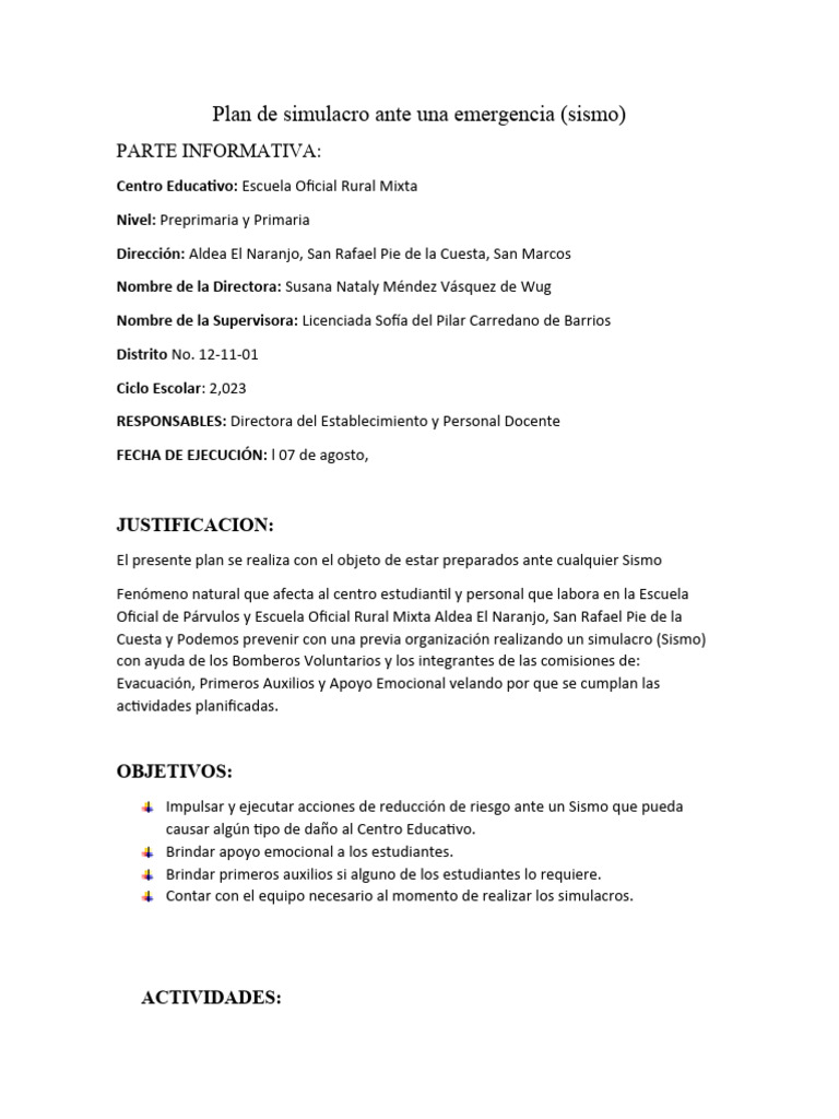 Plan de simulacro | PDF