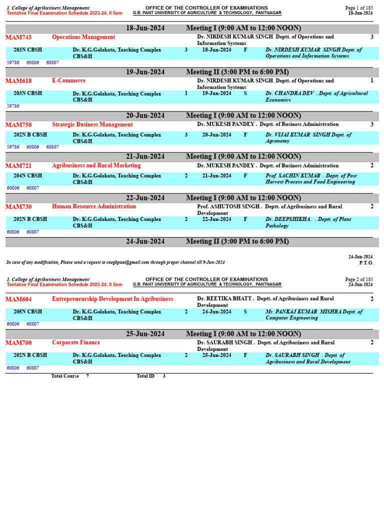 03.06.2024 Tentative Final Examination Schedule IIsem 2023-24 | PDF ...