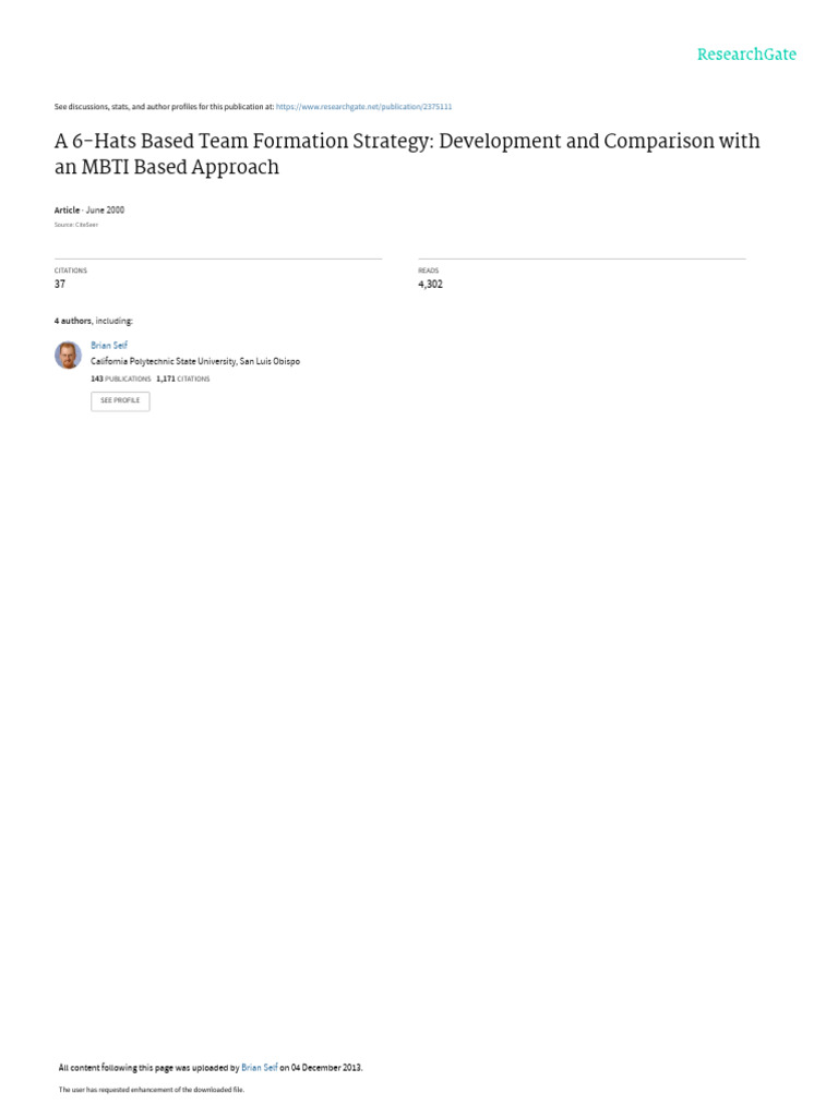 6 Hats Based Team Formation Strategy Development and Comparison With An ...