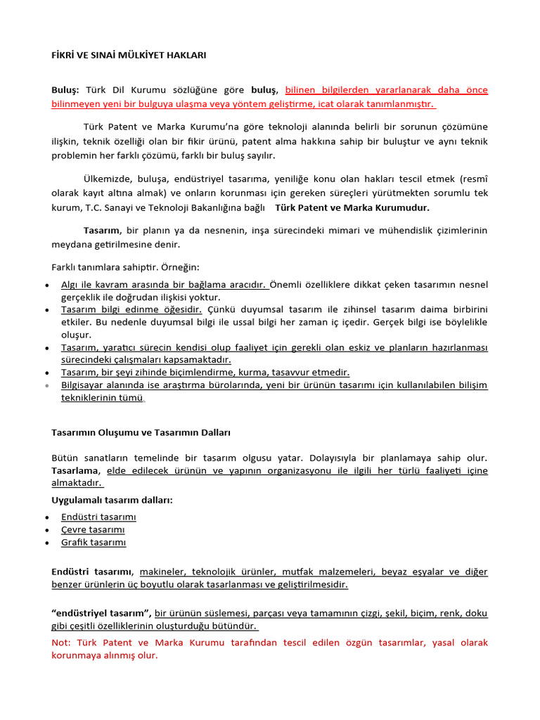 Fikri Ve Sınai Mülkiyet Hakları Ders Notları | PDF