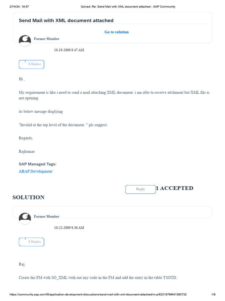 Solved - Re - Send Mail With XML Document Attached - SAP Community | PDF | Xml | Software ...