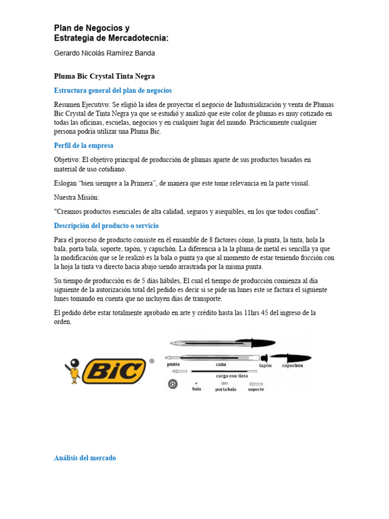 Pluma Bic Crystal Tinta Negra | PDF | Calidad (comercial) | Marketing