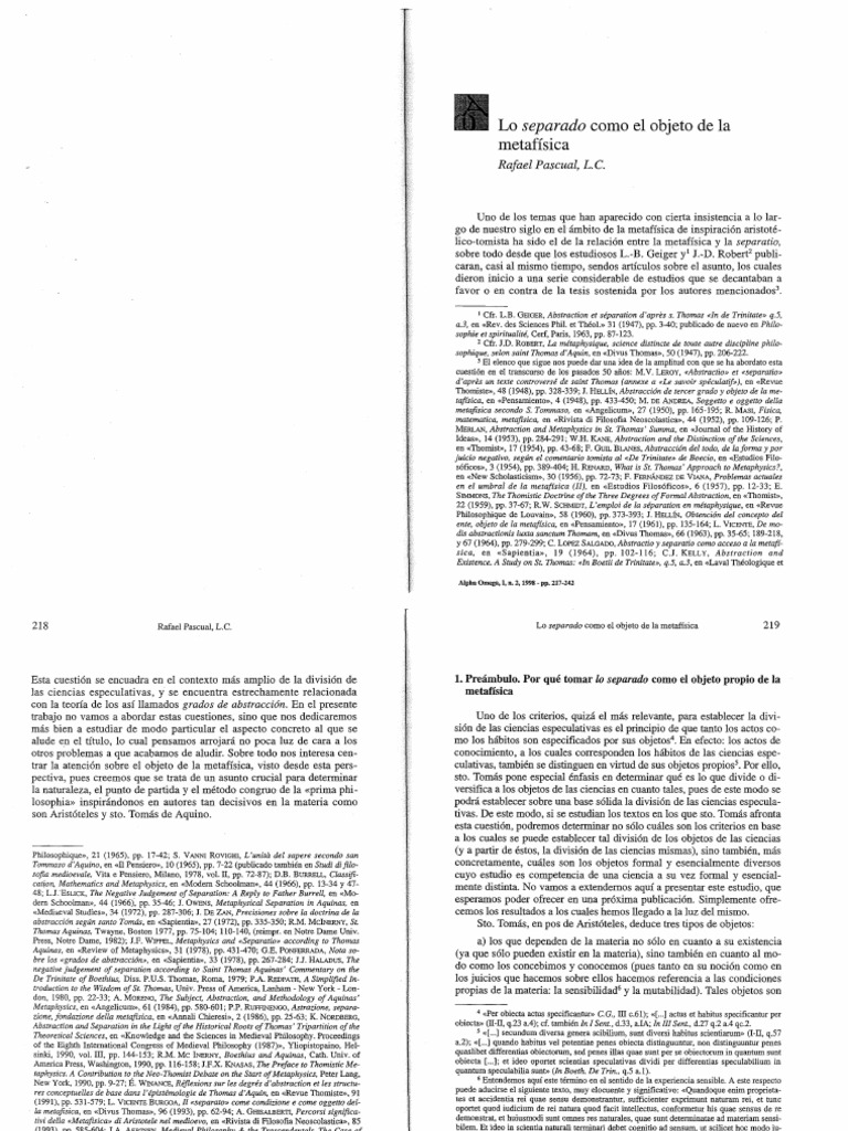 Lo Separado Como El Objeto de La Metafis | PDF | Conocimiento | Empirismo