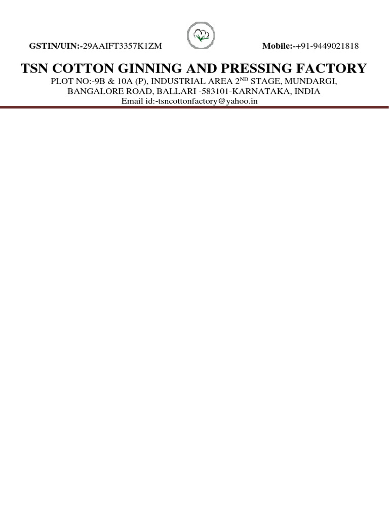 TSN Cotton Ginning Factory Details | PDF | Technology & Engineering