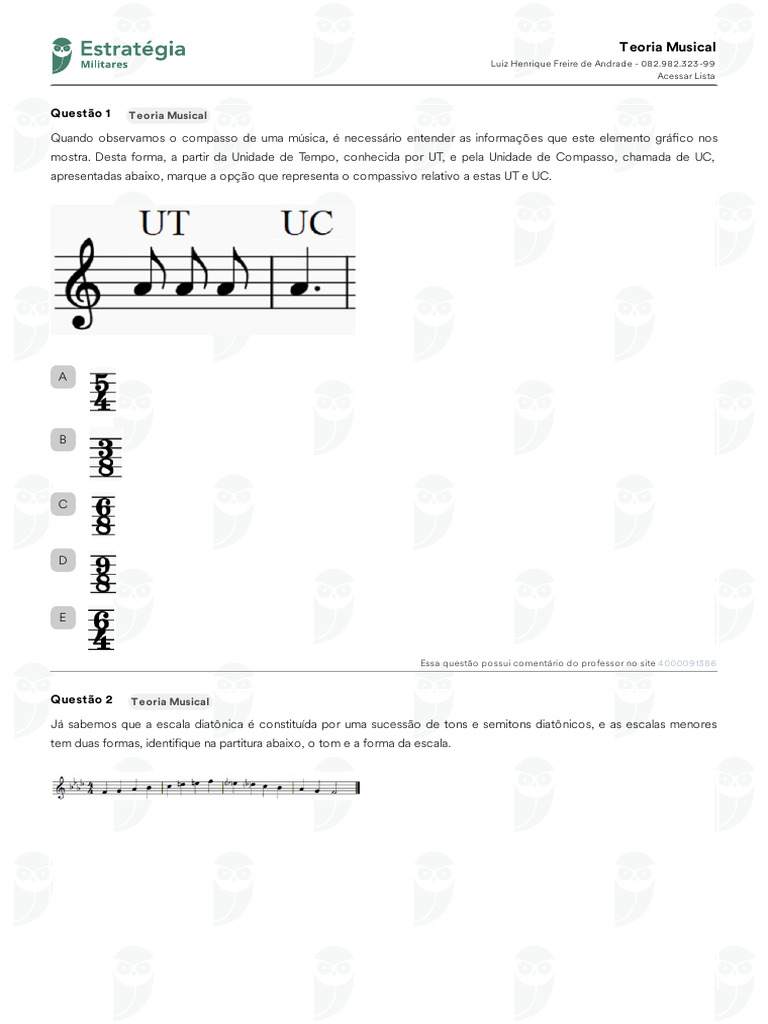 Exercícios Teoria Musical | PDF | Intervalo (música) | Acorde (música)