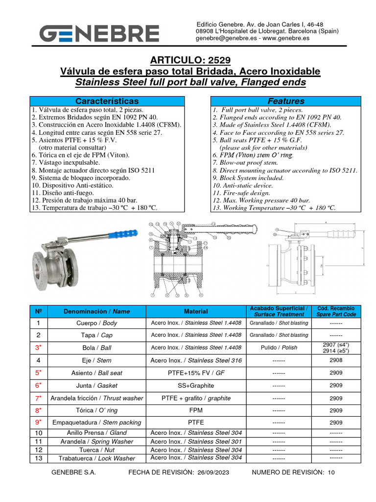 Valvulas Inoxidables Marca Genebre - Bridadas | PDF | Acero | Materiales de construcción