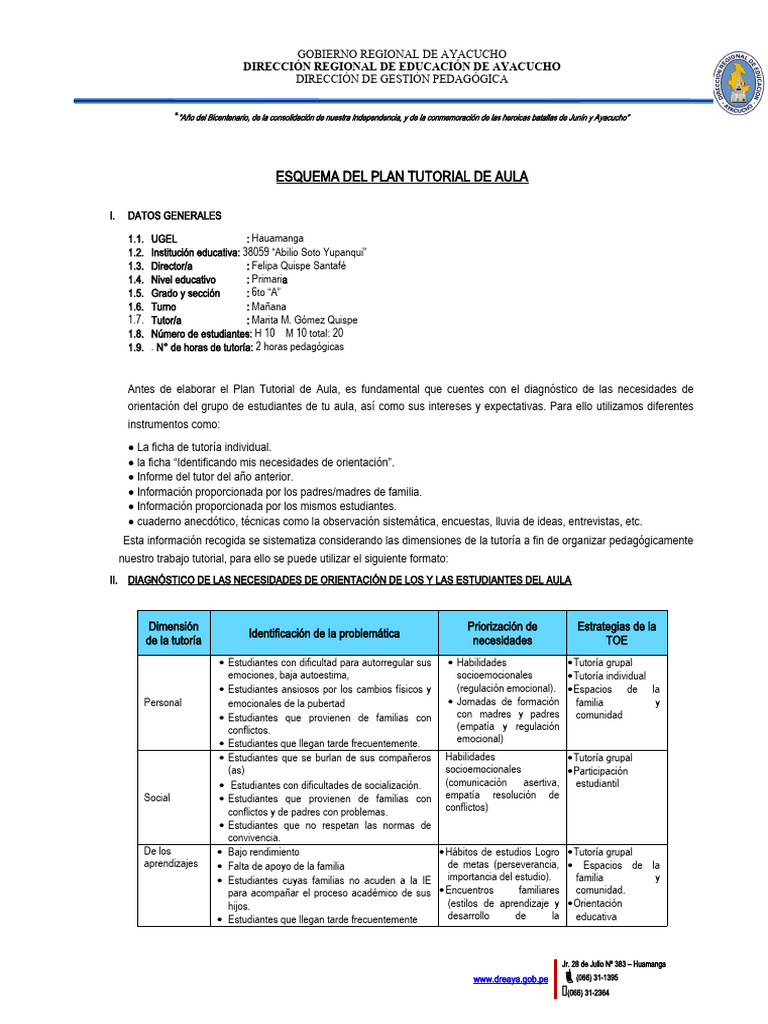 Estructura Del Plan Tutorial de Aula 2024 | PDF | Las emociones | Empatía