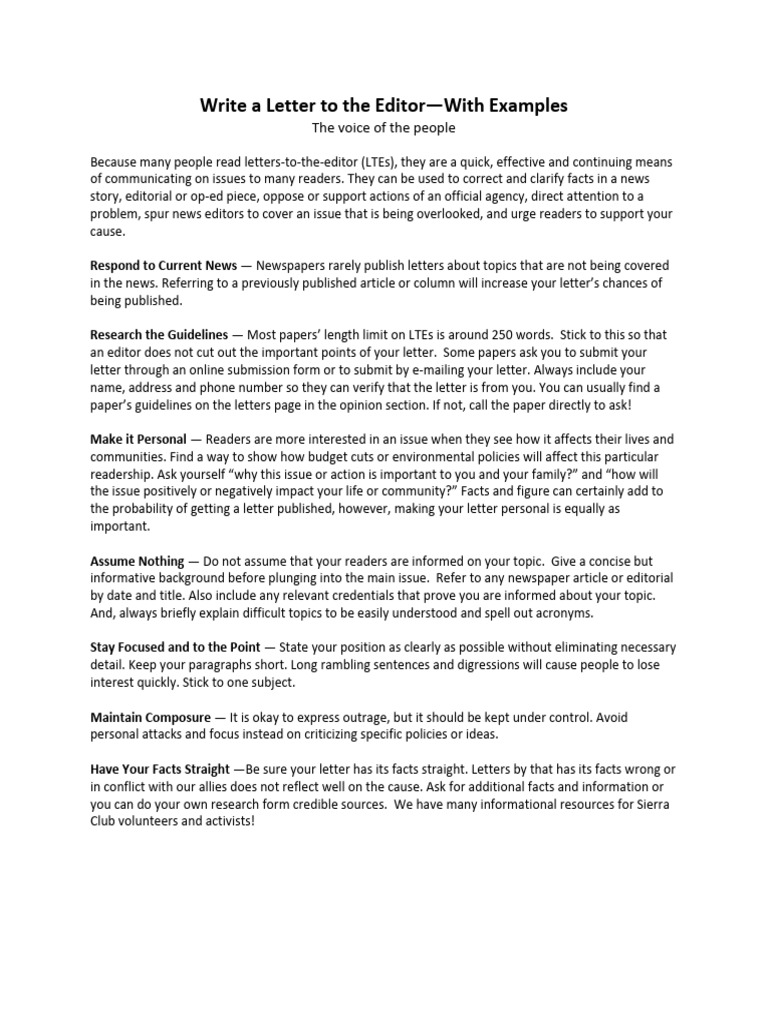 Letter To The Editor Guide With Examples | PDF | Letter To The Editor ...