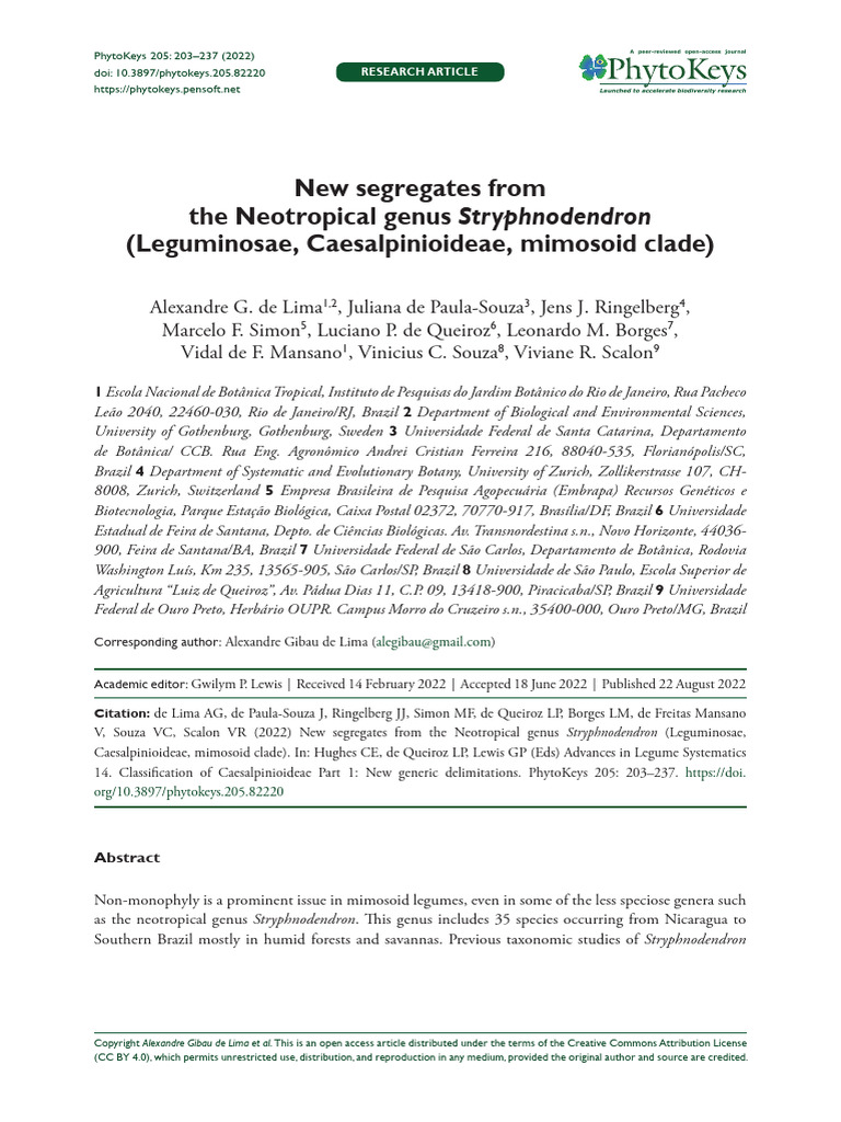 New Segregates From The Neotropical Genus Stryphnodendron (Leguminosae ...