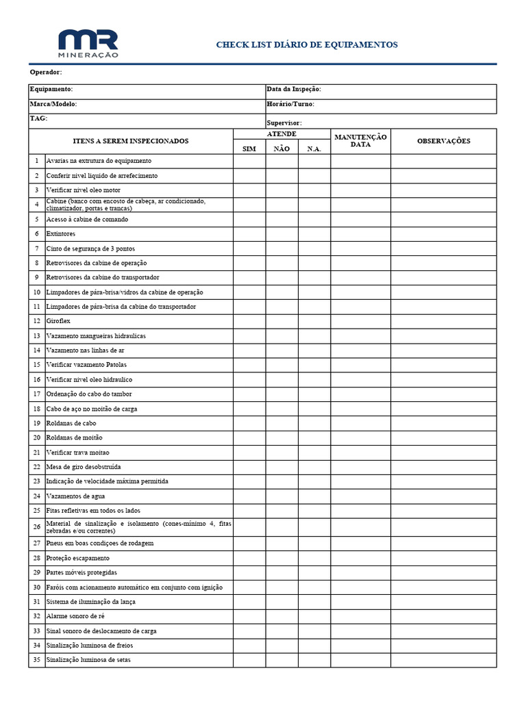 Checklist Equipamentos | PDF