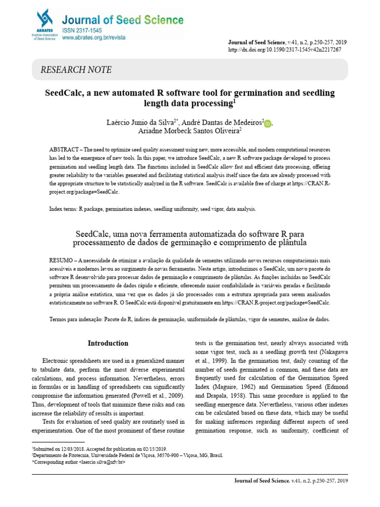 SILVA, MEDEIROS, OLIVEIRA, 2019 SeedCalc, A New Automated R Software ... SILVA, MEDEIROS, OLIVEIRA, 2019 SeedCalc, A New Automated R Software ...