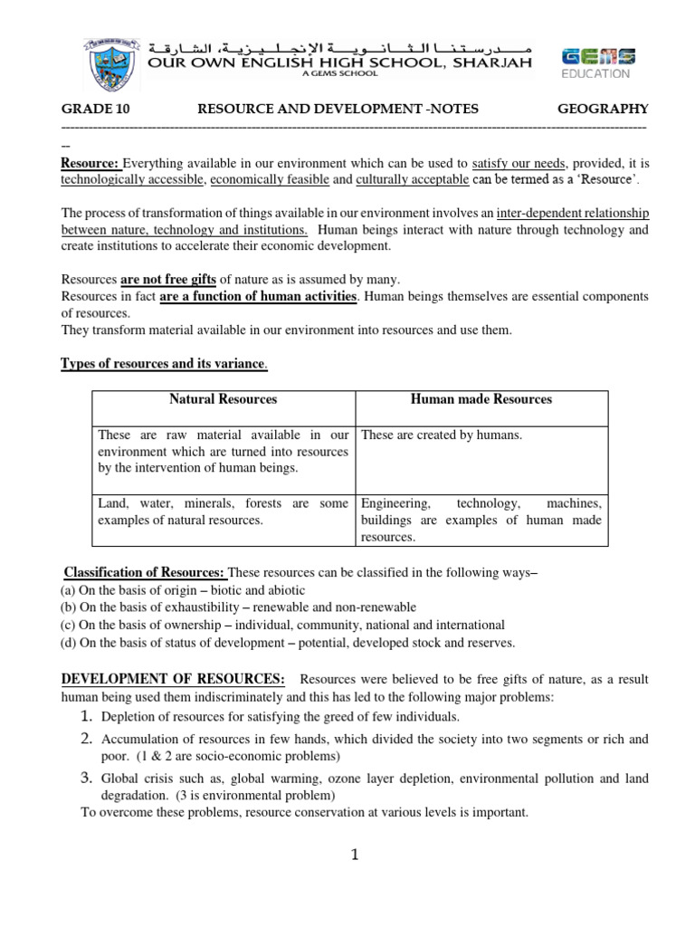 10-RESOURCE AND DEVELOPMENT Notes | PDF | Soil | Resource