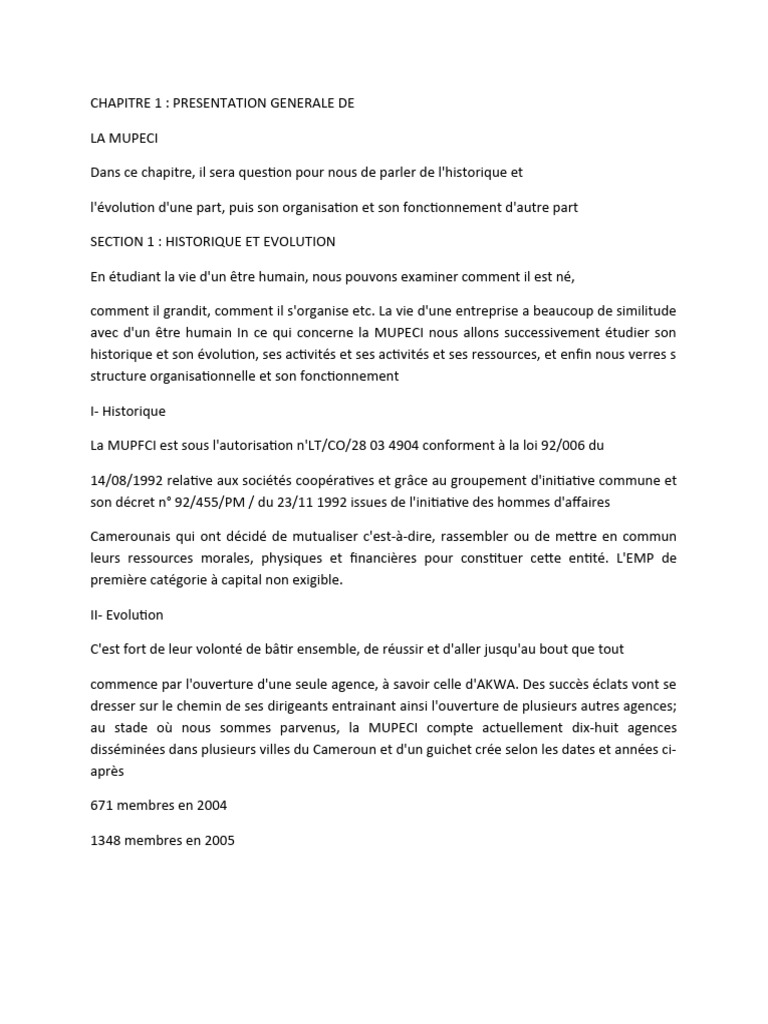 Historique et Organisation de la MUPECI | PDF | Banques | Comptabilité