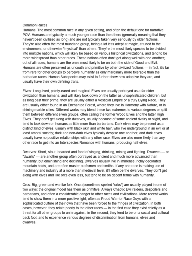 Common Races | PDF | Elves | Fairies