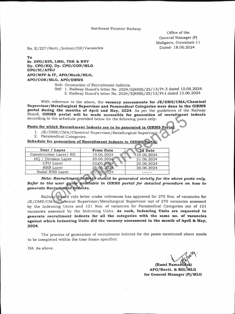 RRB JE 2024 Official Notice | PDF