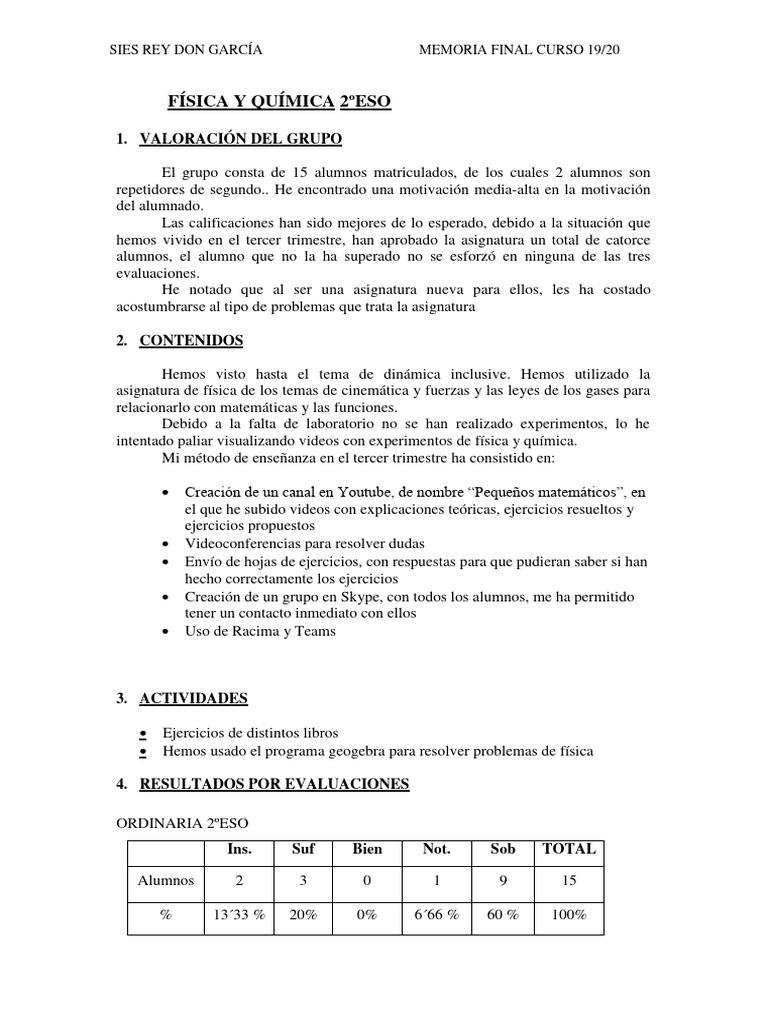 MEMORIA FyQ SECCIÓN BAÑOS 2020 | PDF