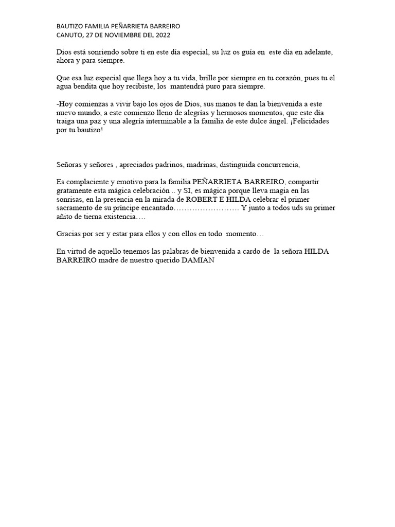 Bautizo Familia Peñarrieta Barreiro | PDF