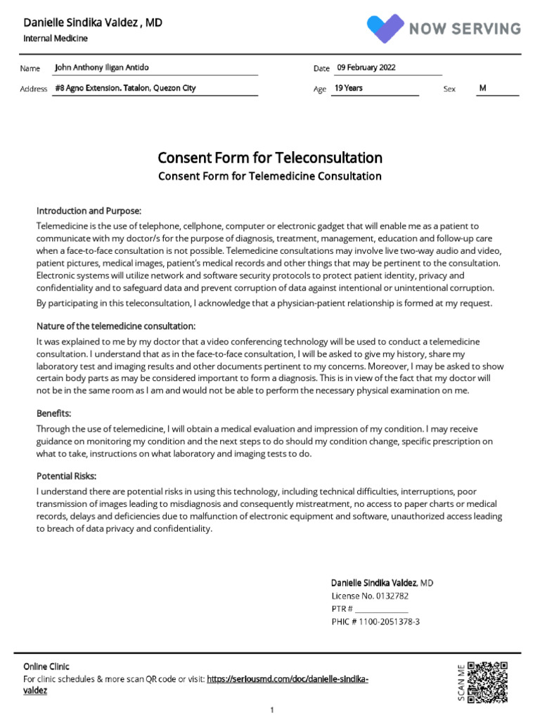 Consent Form For Telemedicine Consultation | PDF | Medicine | Health Care