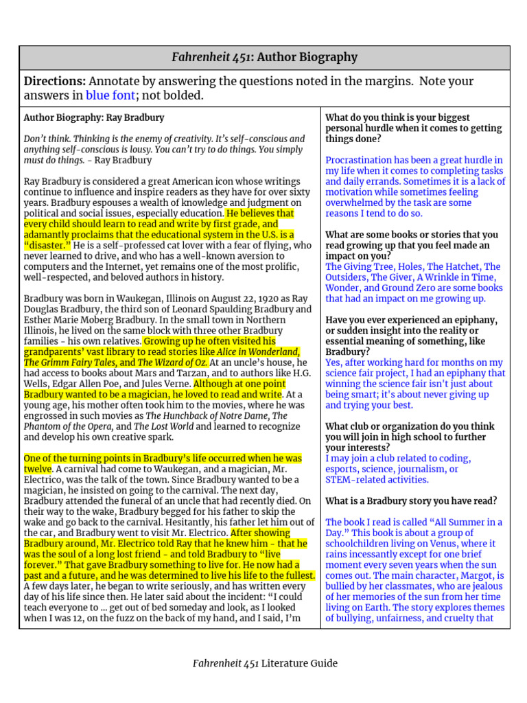 Fahrenheit 451 - Author Biography | PDF | Ray Bradbury