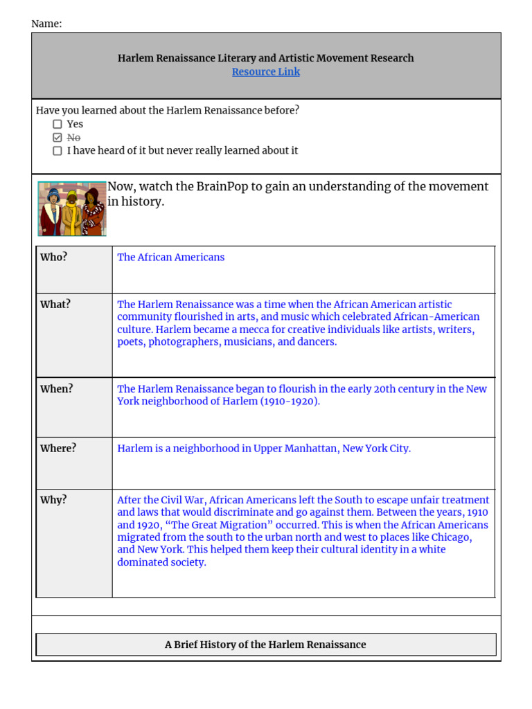 Harlem Renaissance Research 2023 - revised | PDF | Harlem Renaissance