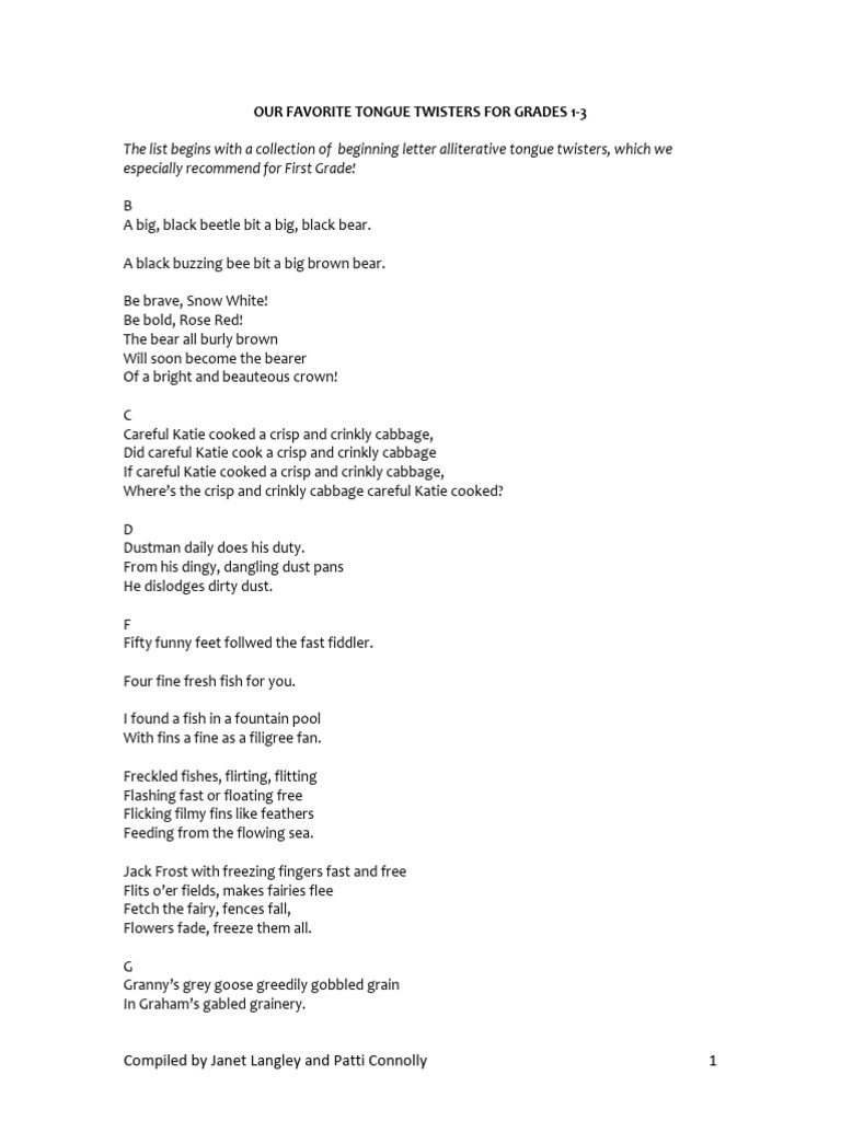 Fun Tongue Twisters for Kids | PDF | Art