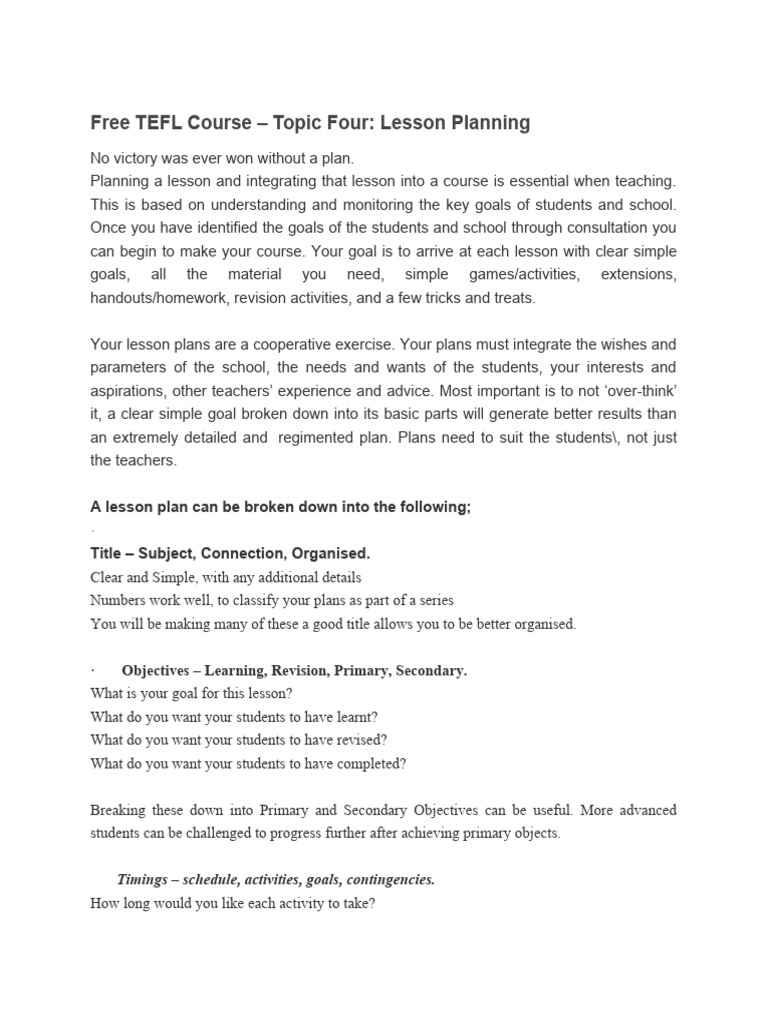 Lesson Planning for TEFL Success | PDF | Adjective | Verb