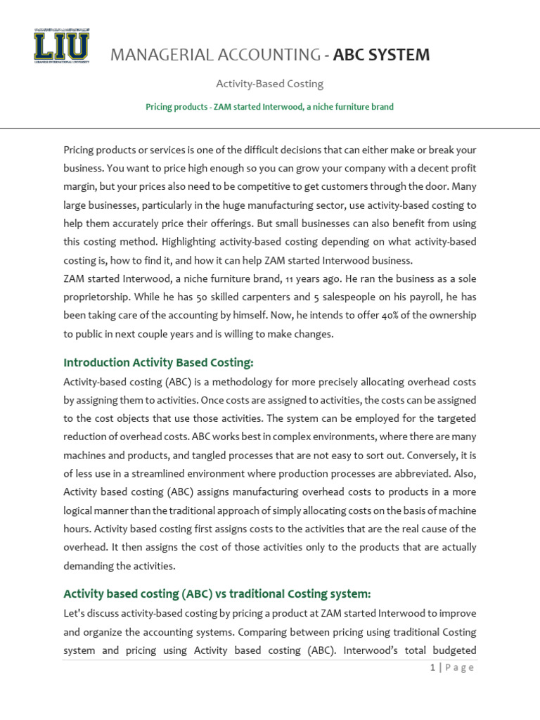 Managerial Accounting Project ABC Zainab | PDF | Gross Margin | Cost ...