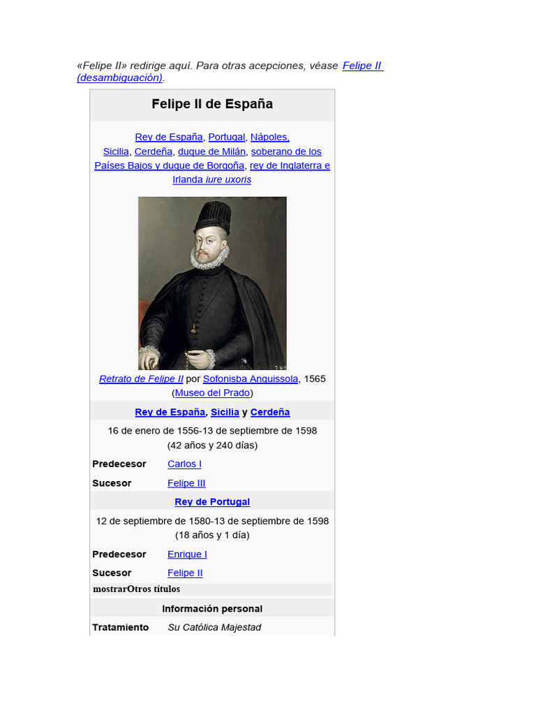 Felipe II de España: Felipe II Redirige Aquí. para Otras Acepciones ...