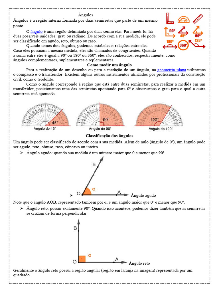Ângulos - Eixo V - Matemática - Moanne | Download grátis PDF | Ângulo ...