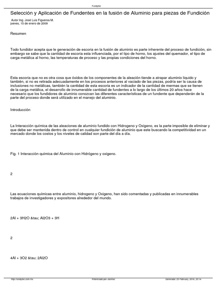 Fundentes en Fusión de Aluminio: Guía Esencial | PDF | Fundición | Aluminio