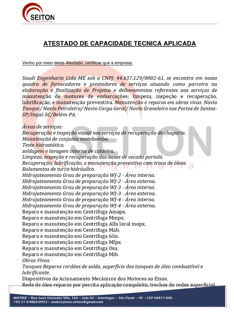 ATESTADO - Seiton - Saudi | PDF | Remessa | Navios