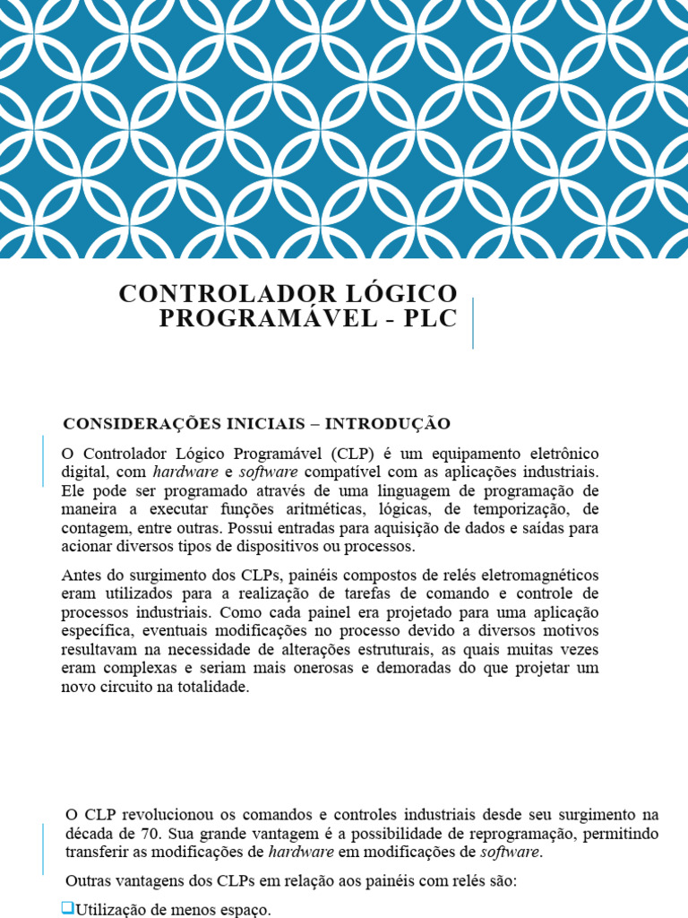 Introdução ao Controlador Lógico Programável | PDF | Controlador lógico ...