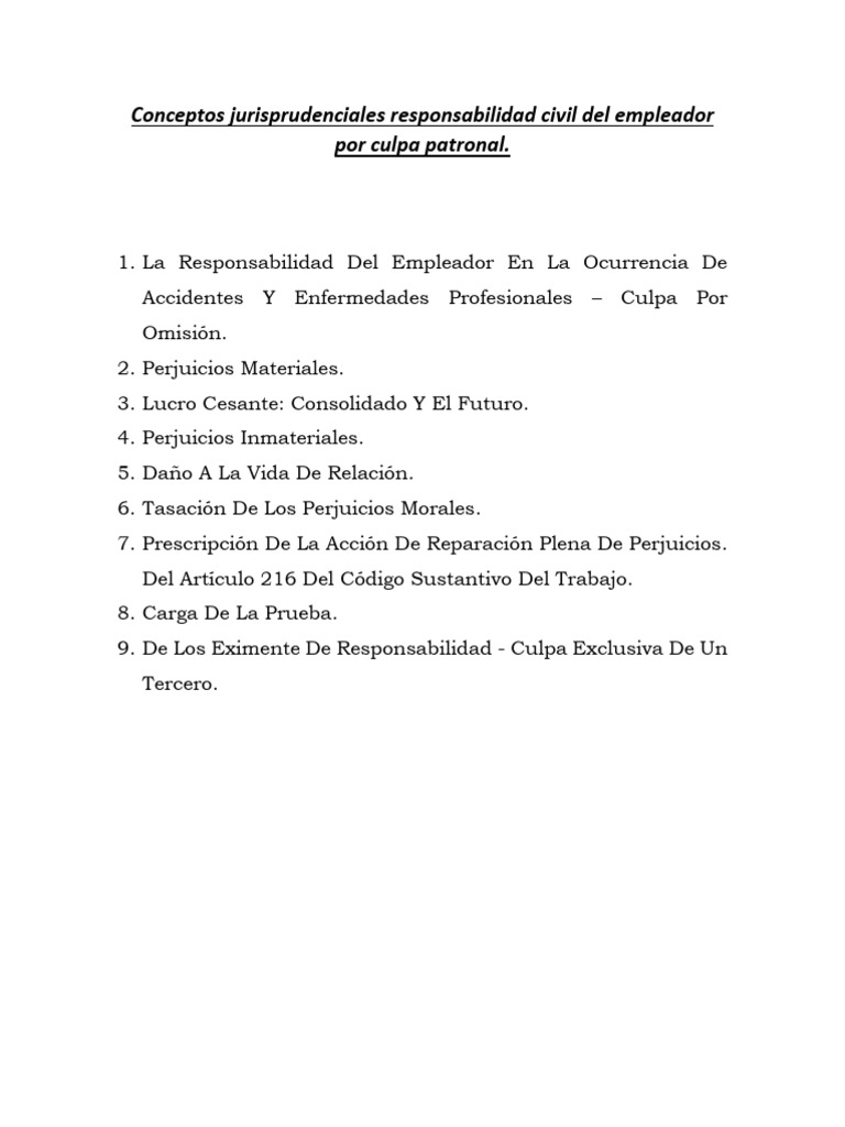 Conceptos Jurisprudenciales Responsabilidad Civil Del Empleador Por Culpa Patronal 2 | Descargar ...