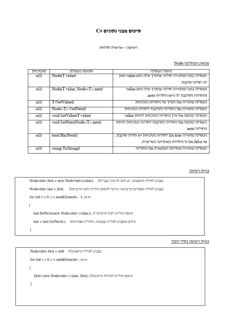 c# סיכום מבני נתונים | PDF