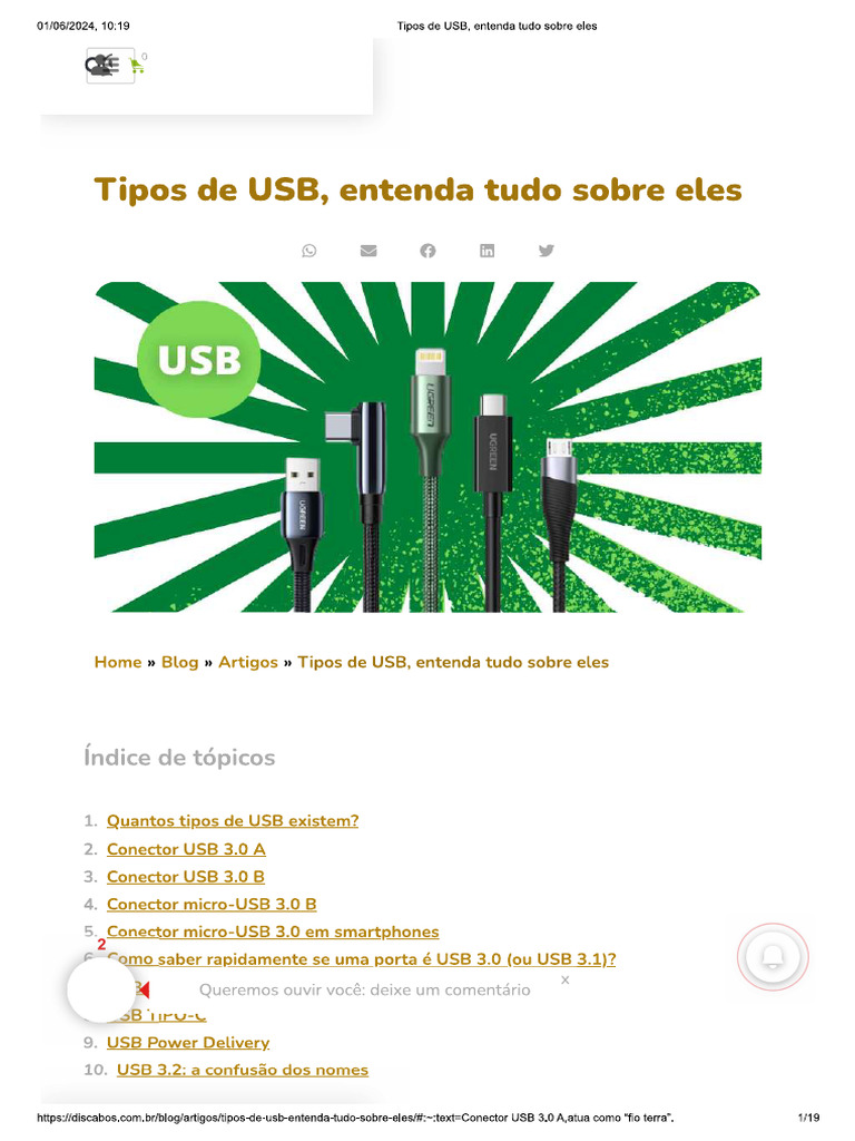 Tipos de Cabos USB | PDF