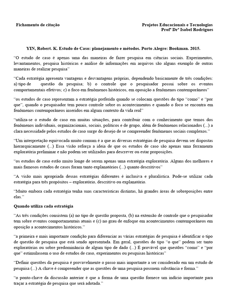 YIN, Robert. K. Estudo de Caso | PDF | Estudo de caso | Science