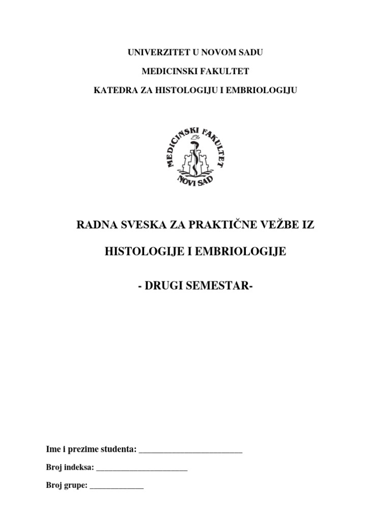 Histologija I Embriologija - Radna Sveska - Srpski - Drugi Semestar 2023-24 | PDF