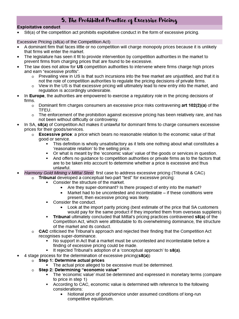 The Prohibited Practices of Excessive Pricing | PDF | Price ...