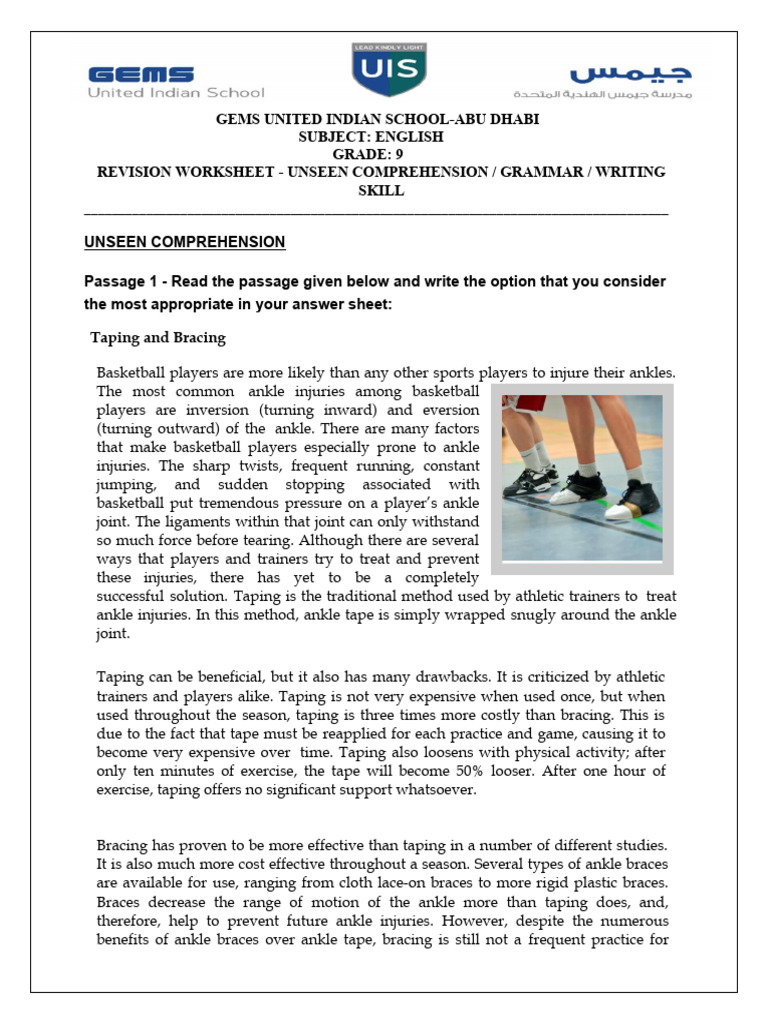 Unseen Comprehension - Revision Sheet - Day 1 | PDF | Shoe | Shampoo