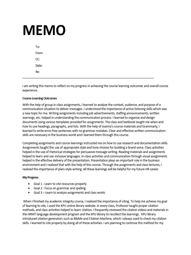 Final Course Reflection Assignment | PDF | Communication | Learning