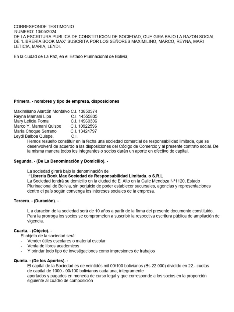 Testimonio Libreria Book Max | PDF | Arbitraje | Documento de identidad