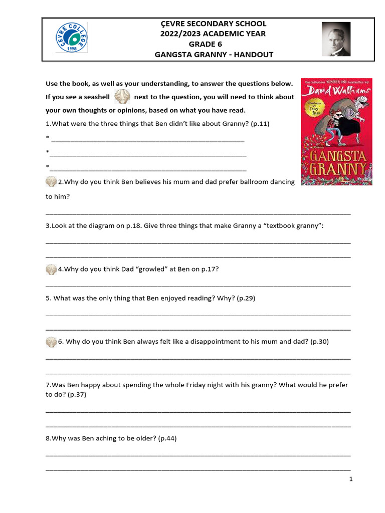 GANGSTA GRANNY_Comprehension Check Handout | PDF